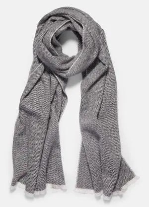 Vince Herringbone Cashmere Scarf - White/black