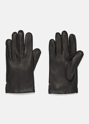 Vince Classic Leather Gloves With Cashmere Lining - Black
