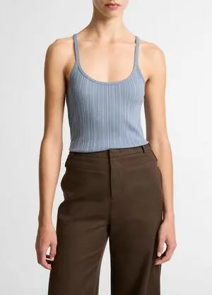Vince Ribbed Cotton-blend Tank Top - Azul