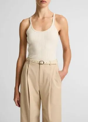 Vince Ribbed Cotton-blend Tank Top - Flax