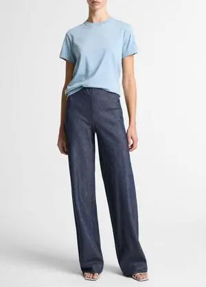 Vince Colette High-rise Cotton-linen Chambray Wide-leg Pant - Indigo