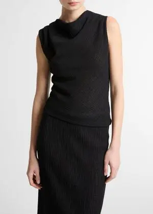 Vince Shadow Grid Cowl Neck Top - Black