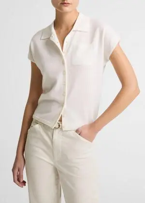 Vince Cashmere-silk Short-sleeve Polo Sweater - Off White