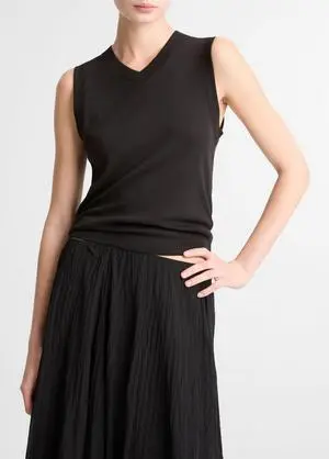 Vince Pima Cotton-blend High V-neck Shell - Black