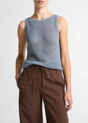 Vince Italian Cotton-blend Corded Knit Boatneck Tank - Lagoon