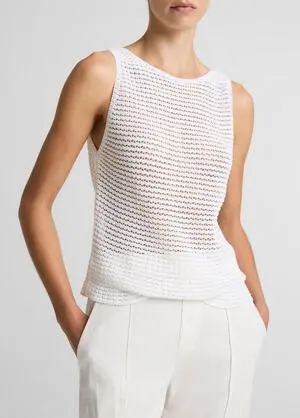 Vince Italian Cotton-blend Corded Knit Boatneck Tank - Optic White