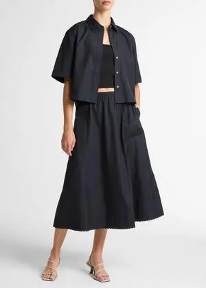 Vince Scalloped Cotton Poplin Midi Skirt - Eclipse