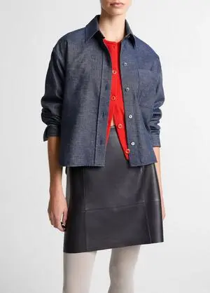 Vince Cotton-linen Chambray Cropped Button-front Shirt