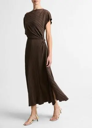 Vince Diagonal Pleated Twist-waist Dress - Clove