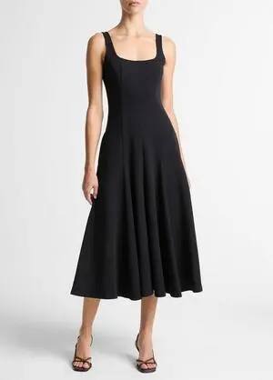 Vince Seamed Square-neck Midi Dress - Black
