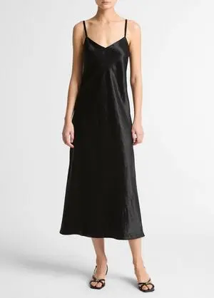 Vince Satin V-neck Slip Dress - Black