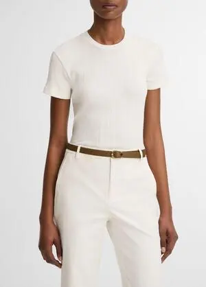Vince Ribbed Pima Cotton Crew Neck Top - Bone