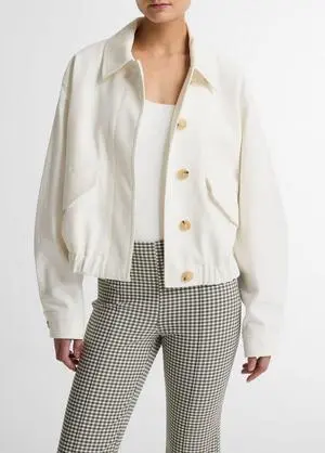 Vince Cotton Twill Bomber Jacket - Chalk