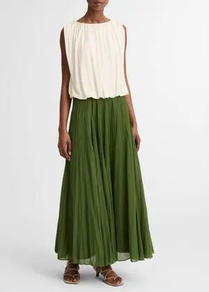 Vince Crinkled Plissé Cotton-blend Maxi Skirt - Herb