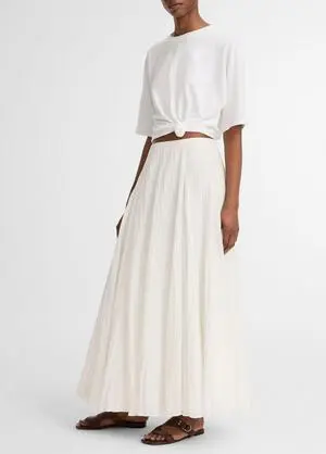 Vince Crinkled Plissé Cotton-blend Maxi Skirt - Off White