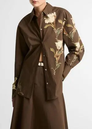 Vince Placed Iris Cotton Button-front Shirt - Dark Bark