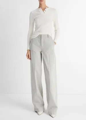 Vince Ribbed Cotton-blend Henley - Off White