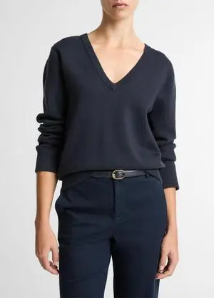 Vince Double-face Cotton-blend V-neck Sweater - Eclipse