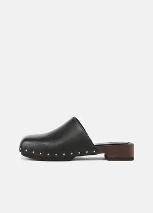 Women's Black Leather Mules Clogs