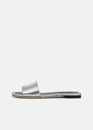 Vince Valeria Metallic Leather Slide Sandals - Silver