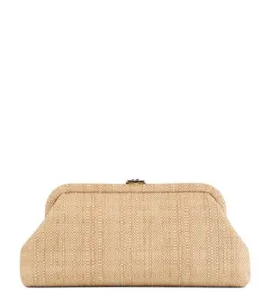 JIMMY CHOO Skylar Woven Raffia Clutch With Monogram Clasp - Brown