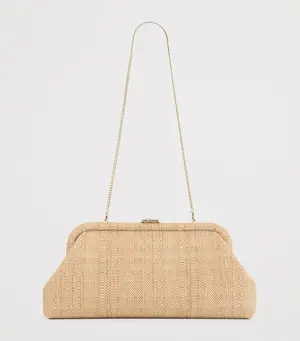 JIMMY CHOO Skylar Woven Raffia Clutch With Monogram Clasp - Brown