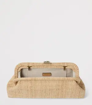 JIMMY CHOO Skylar Woven Raffia Clutch With Monogram Clasp - Brown