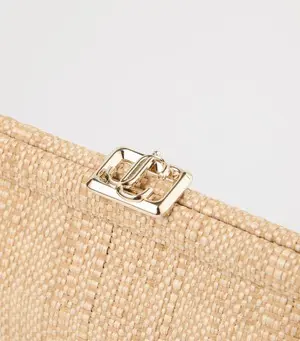 JIMMY CHOO Skylar Woven Raffia Clutch With Monogram Clasp - Brown