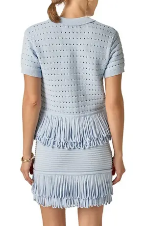 English Factory Fringe Trim Knit Button-up Top