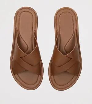 THE ROW Malick Crossover Leather Sandals - Beige