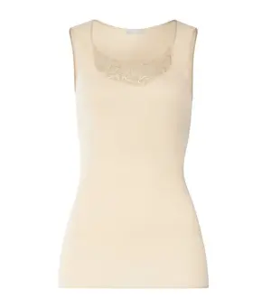 Hanro Cotton Belen Tank Top With Lace Neckline Detail