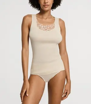 Hanro Cotton Belen Tank Top With Lace Neckline Detail