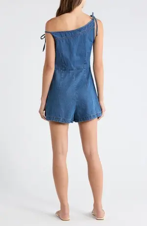 PETAL & PUP Tatum Off-the-shoulder Denim Romper - Dark Denim