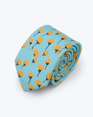 KNOTTERY & CO Marigold Bloom Printed Silk Tie - Blue
