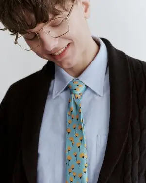 KNOTTERY & CO Marigold Bloom Printed Silk Tie