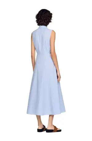 Sandro Striped Cotton Maxi Dress With Rhinestone Shell Embroidery - Sky Blue