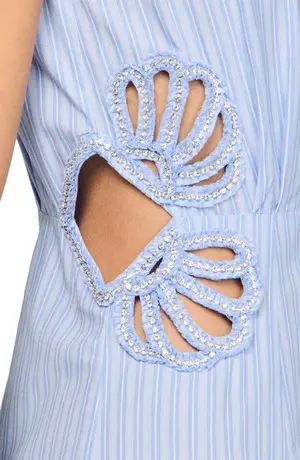 Sandro Striped Cotton Maxi Dress With Rhinestone Shell Embroidery - Sky Blue