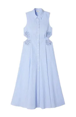 Sandro Striped Cotton Maxi Dress With Rhinestone Shell Embroidery - Sky Blue
