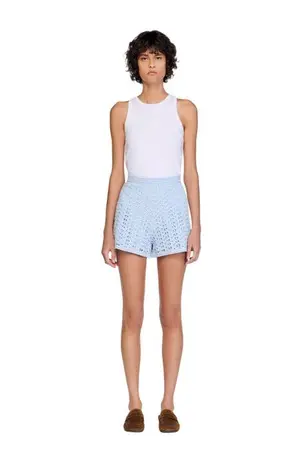 Sandro High-waisted Beaded Crochet Hotpants - Sky Blue