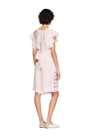 Sandro Floral Jacquard Crop Top With Ruffled Sleeves