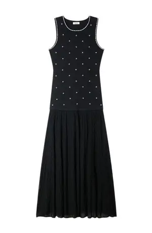 Sandro Rhinestone Embellished Knit Maxi Dress