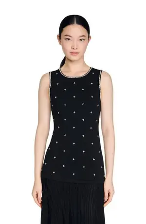 Sandro Rhinestone Embellished Knit Maxi Dress