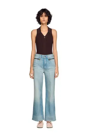 Sandro Faded Straight Zipped Cotton Jeans