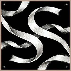 SILKSILKY Pure Silk White Ribbon Square Scarf - Black