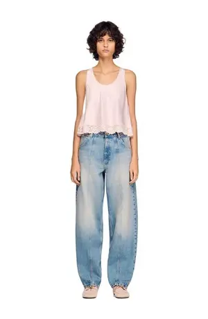 Sandro Barrel Leg Jeans With Pink Wash Effect
