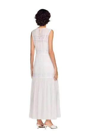 Sandro Crepon Maxi Dress With Lace Trim