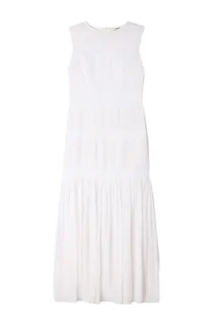 Sandro Crepon Maxi Dress With Lace Trim