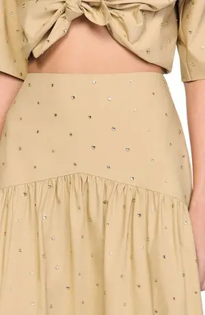 Sandro Long Rhinestone Embellished Cotton Skirt