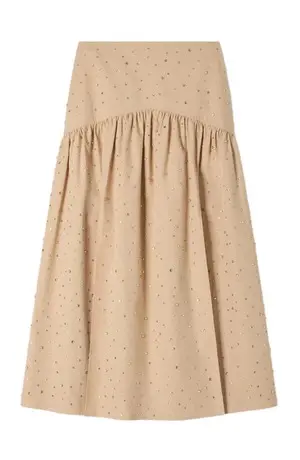 Sandro Long Rhinestone Embellished Cotton Skirt