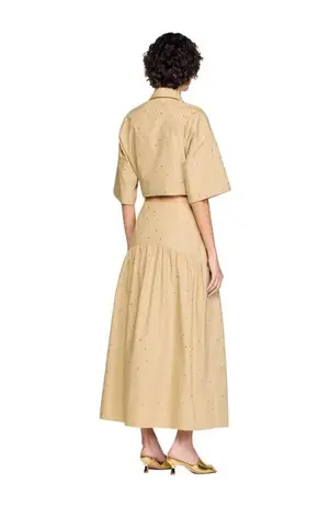 Sandro Long Rhinestone Embellished Cotton Skirt - Beige